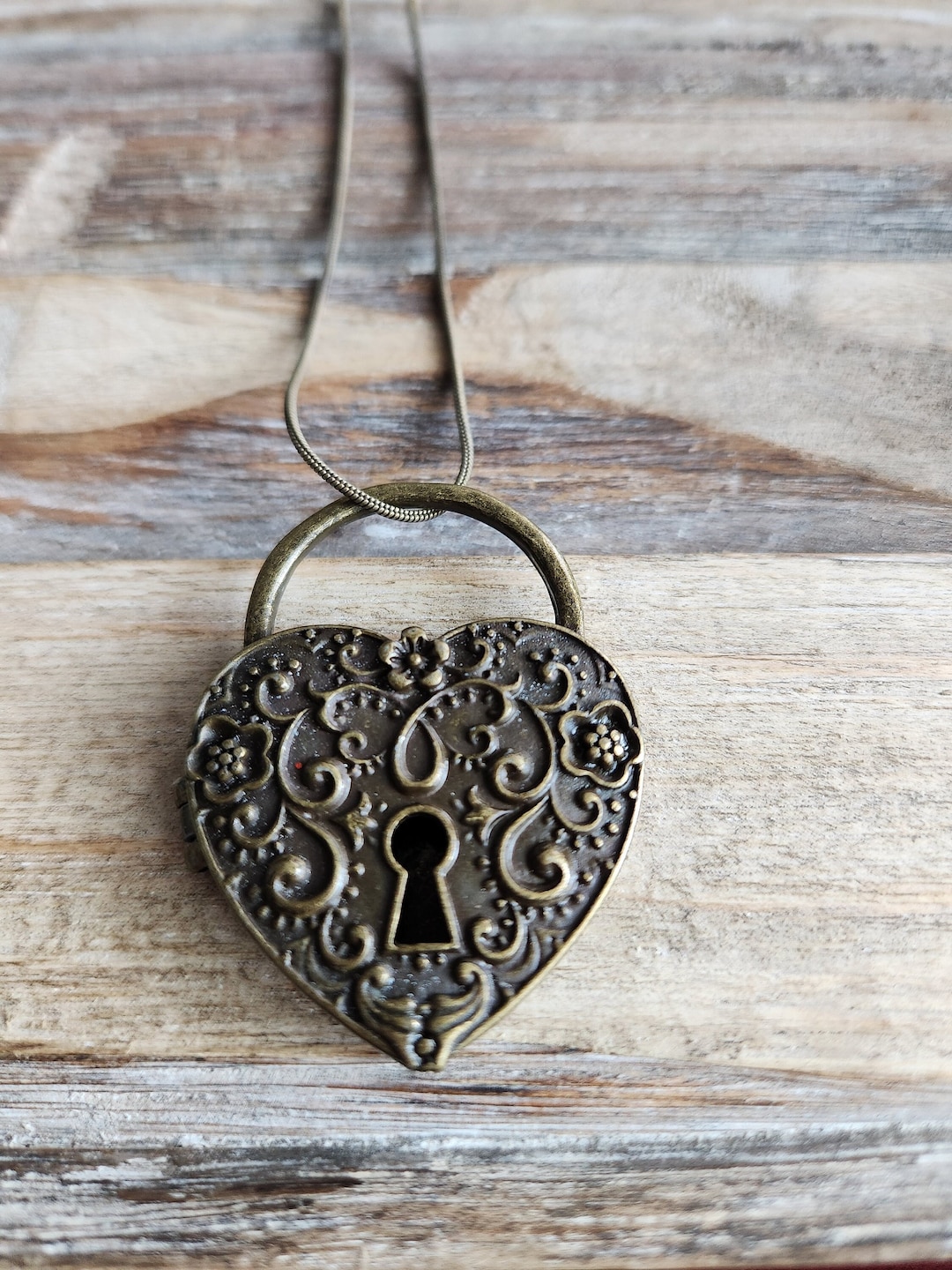 Heart Locket With Keyhole Pendant , Antique Brass Heart Pendant Jewelry ...