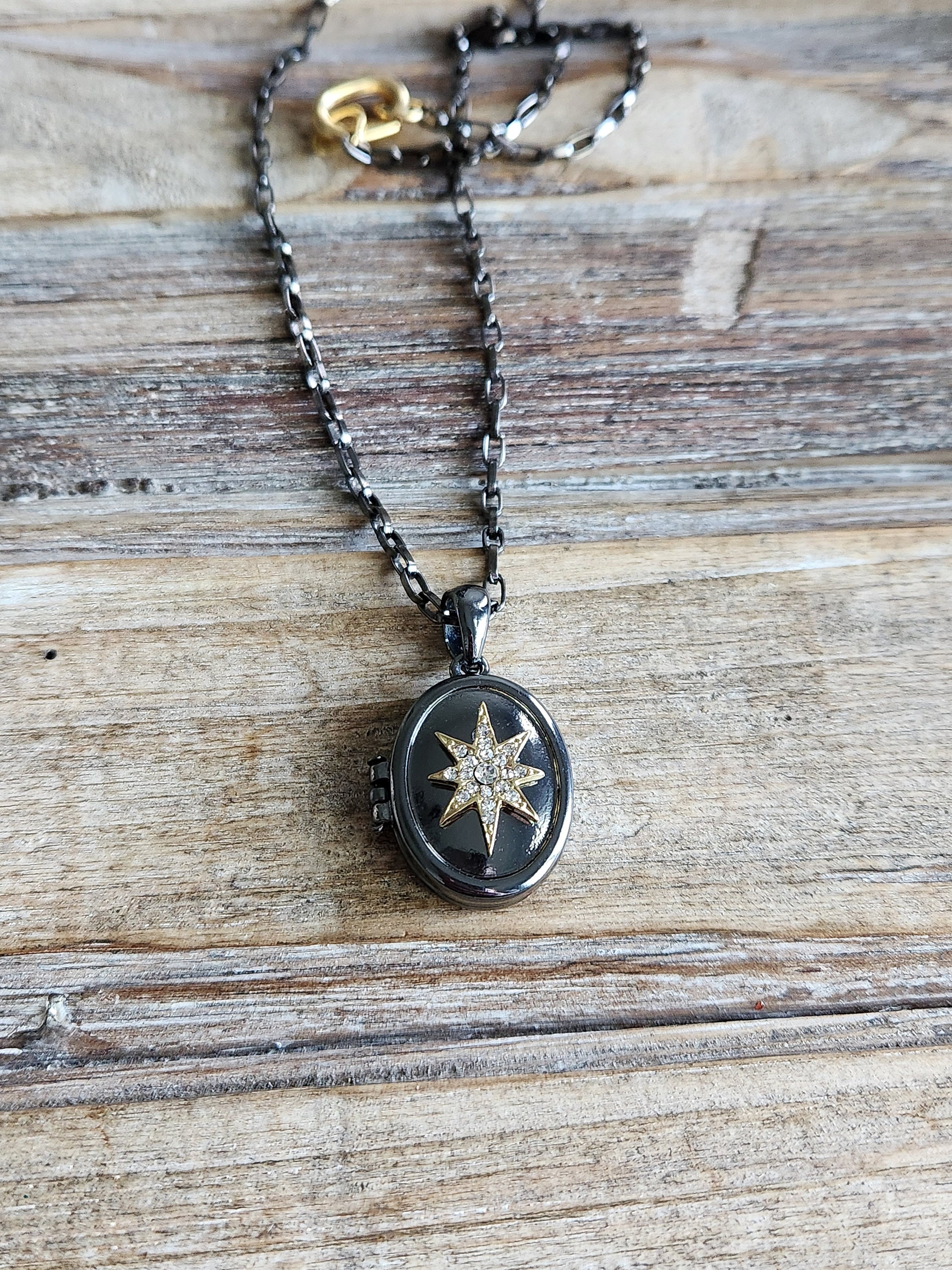 Locket With Star , Nickel and Gold , Locket With Rhinestone Star ...