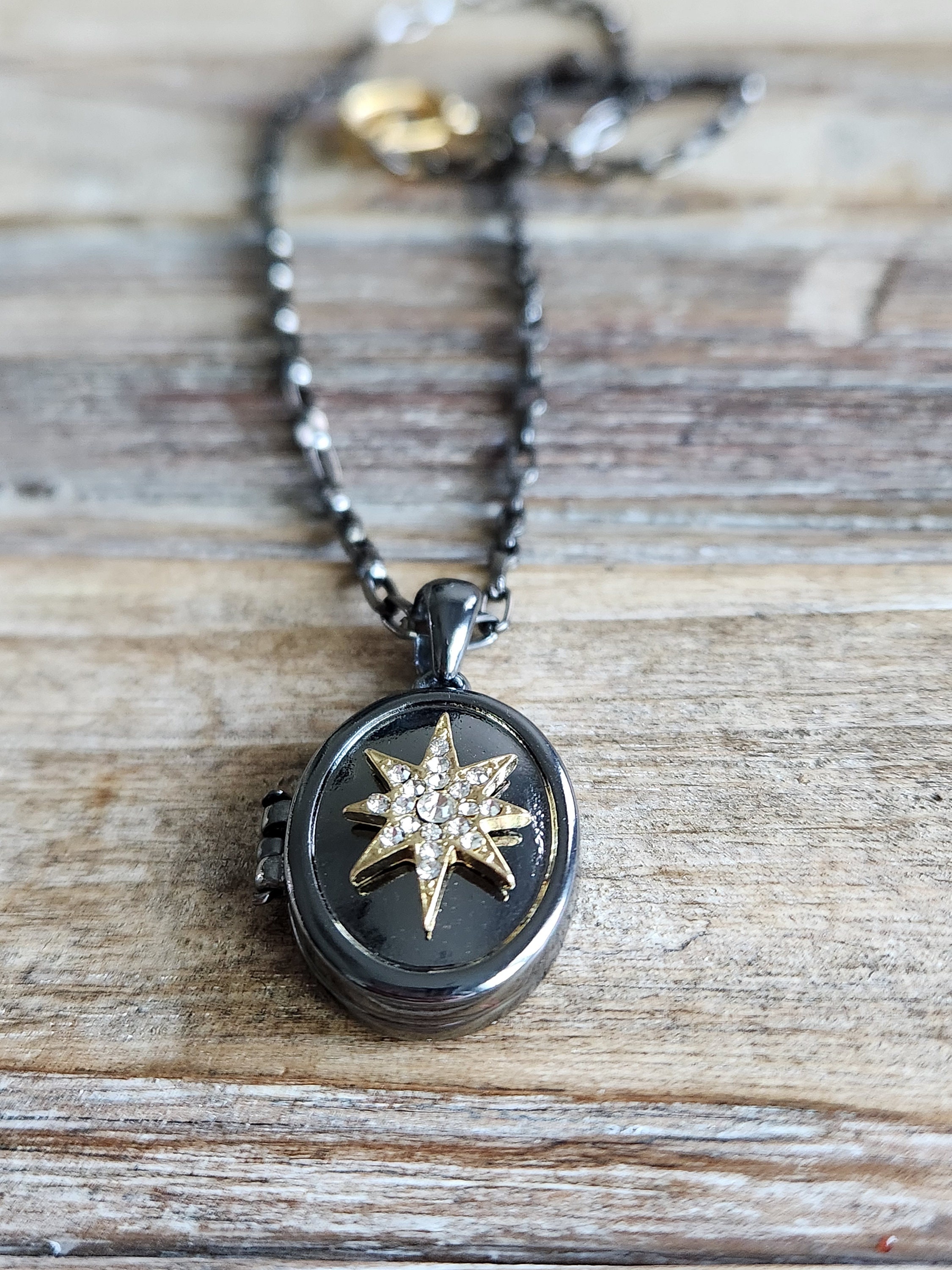Locket With Star , Nickel and Gold , Locket With Rhinestone Star ...