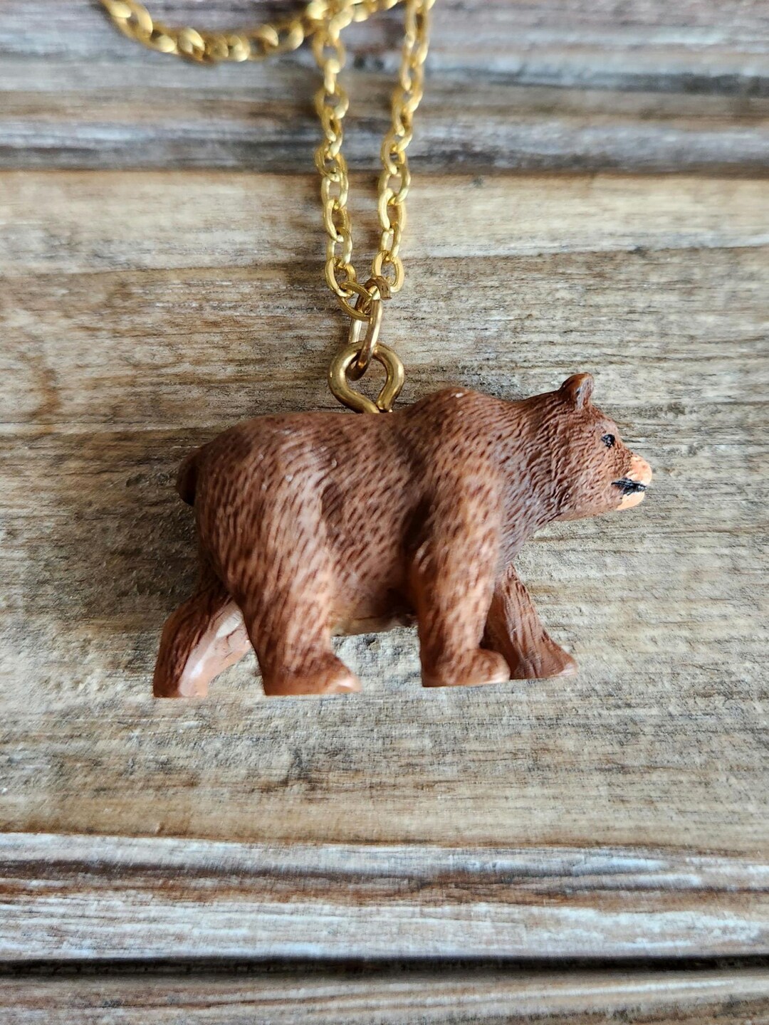 Brown Bear Pendant Necklace - 18k Gold Plated Stainless Steel Cable ...
