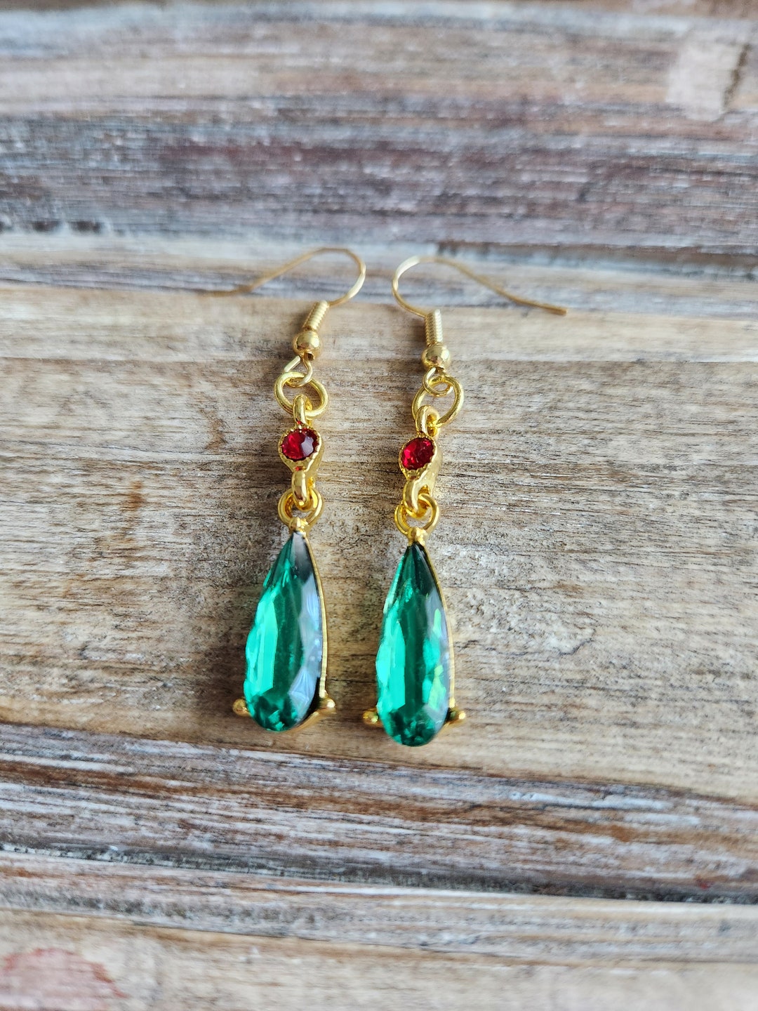 Emerald Green Drop Earrings Emerald Green and Ruby Red - Etsy