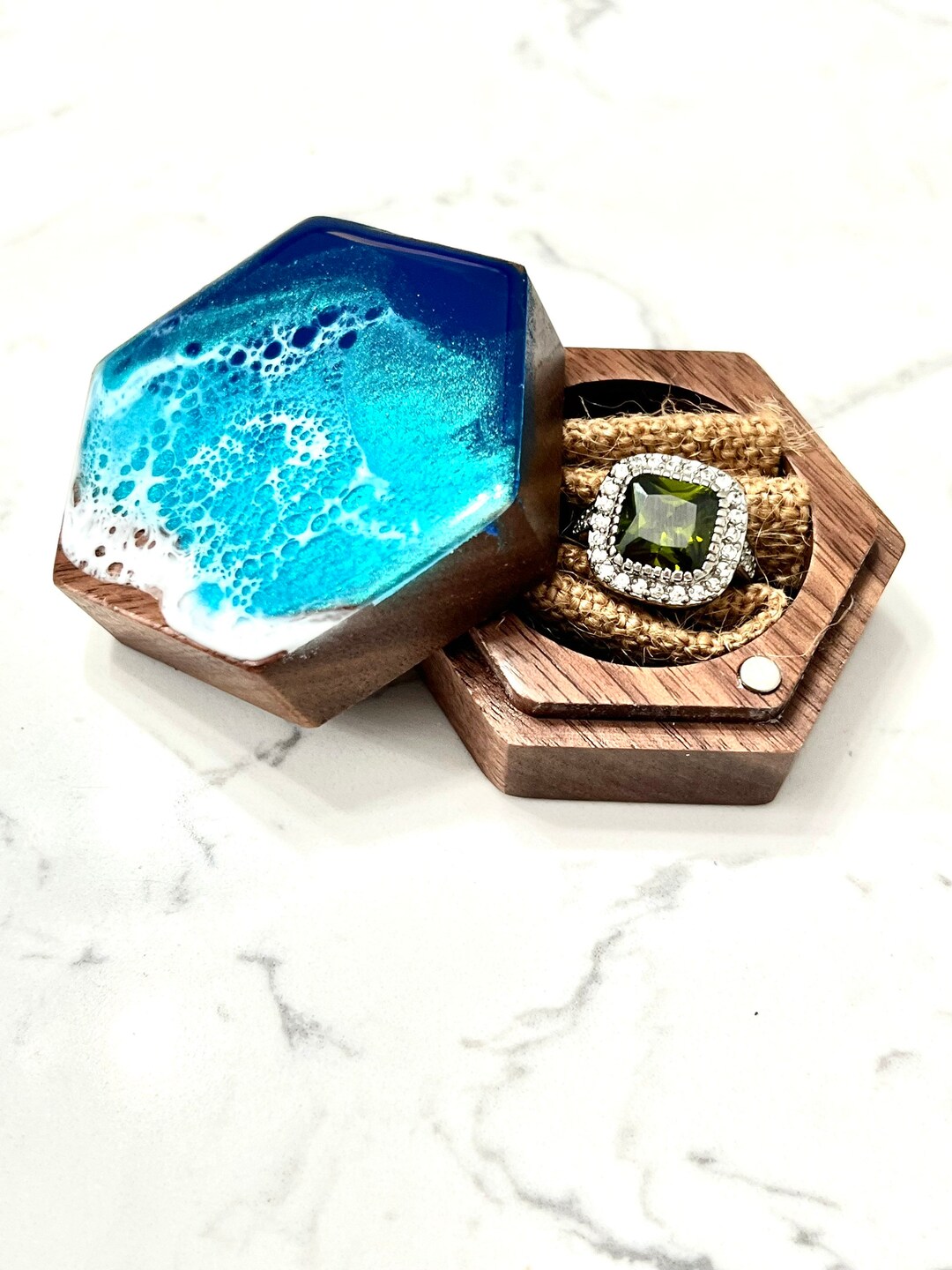 Walnut Resin Ocean Seascape Ring Box Hexagon Ring Bearer Box - Etsy ...