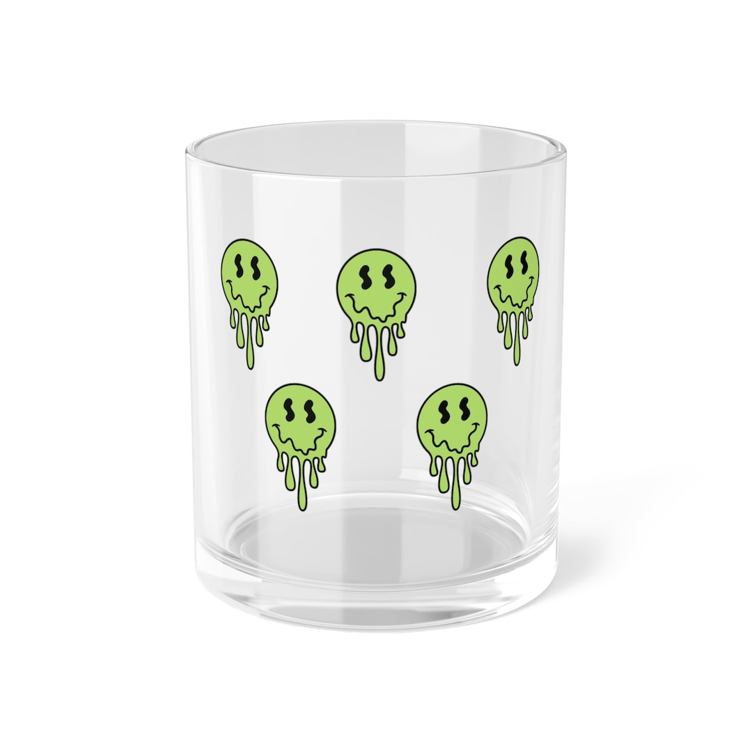 Green Melting Smiley Face Bar Glass, Smiley Happy Face Drink Ware - Etsy