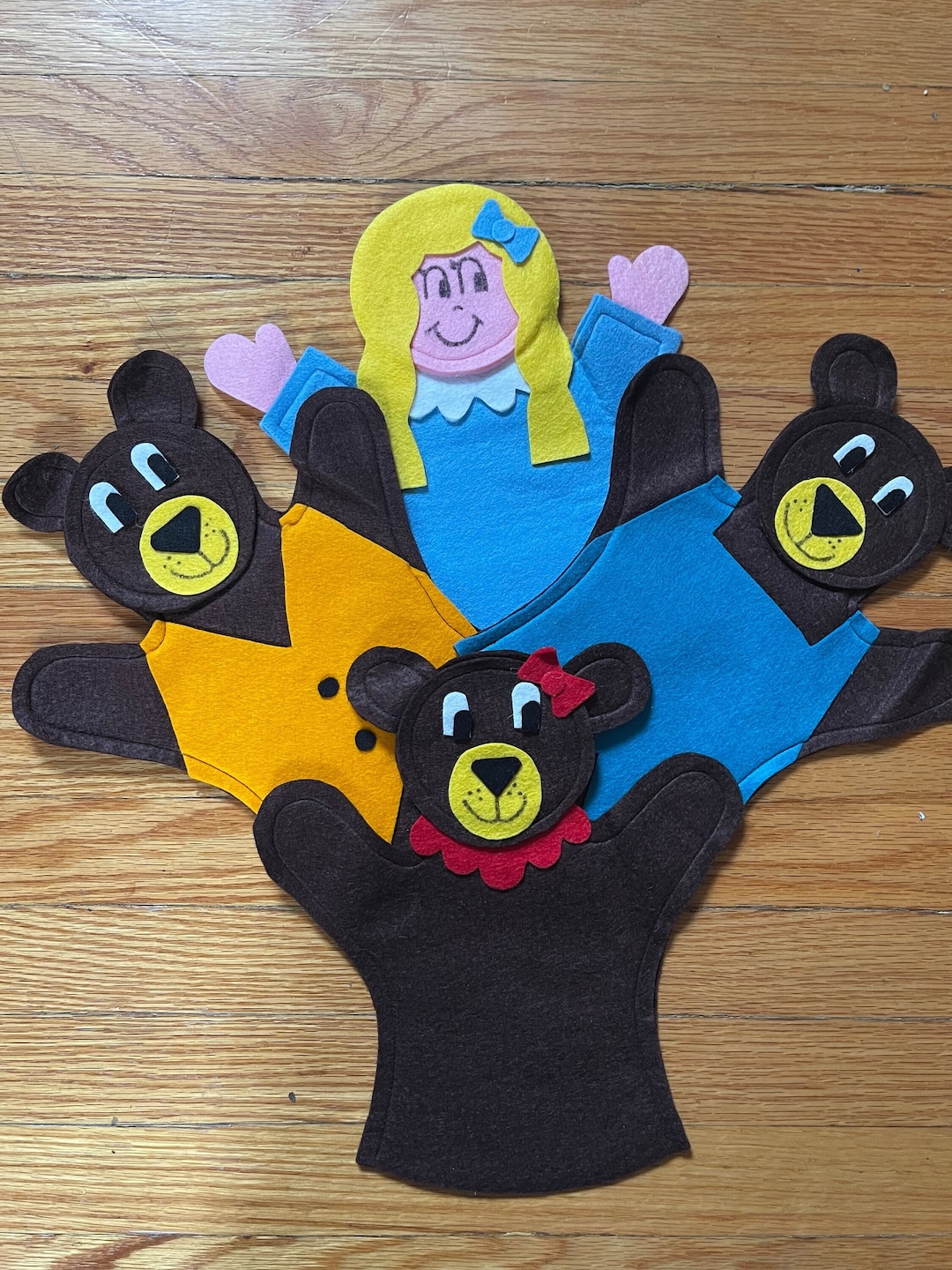 Goldilocks and Three Bears Puppets, Vintage Handmade Fairy Tale Puppets ...