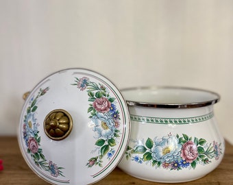 Vintage Enamel Floral Cookware Set - Etsy