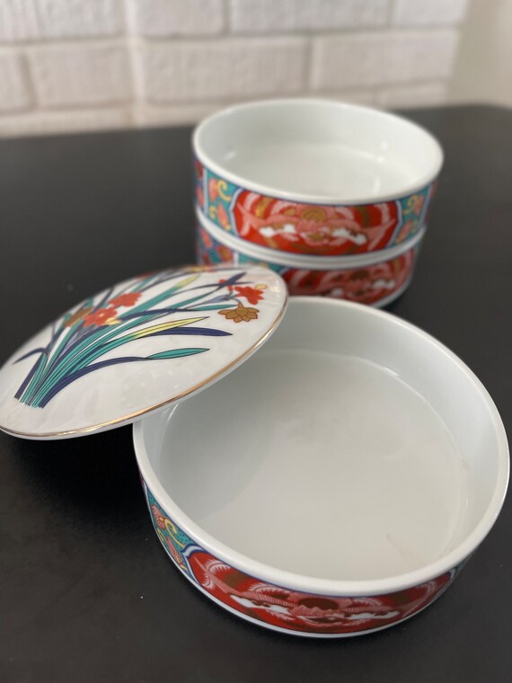 Vintage Japanese 3 Tier Porcelain Bento Box, retro Ok… - Gem