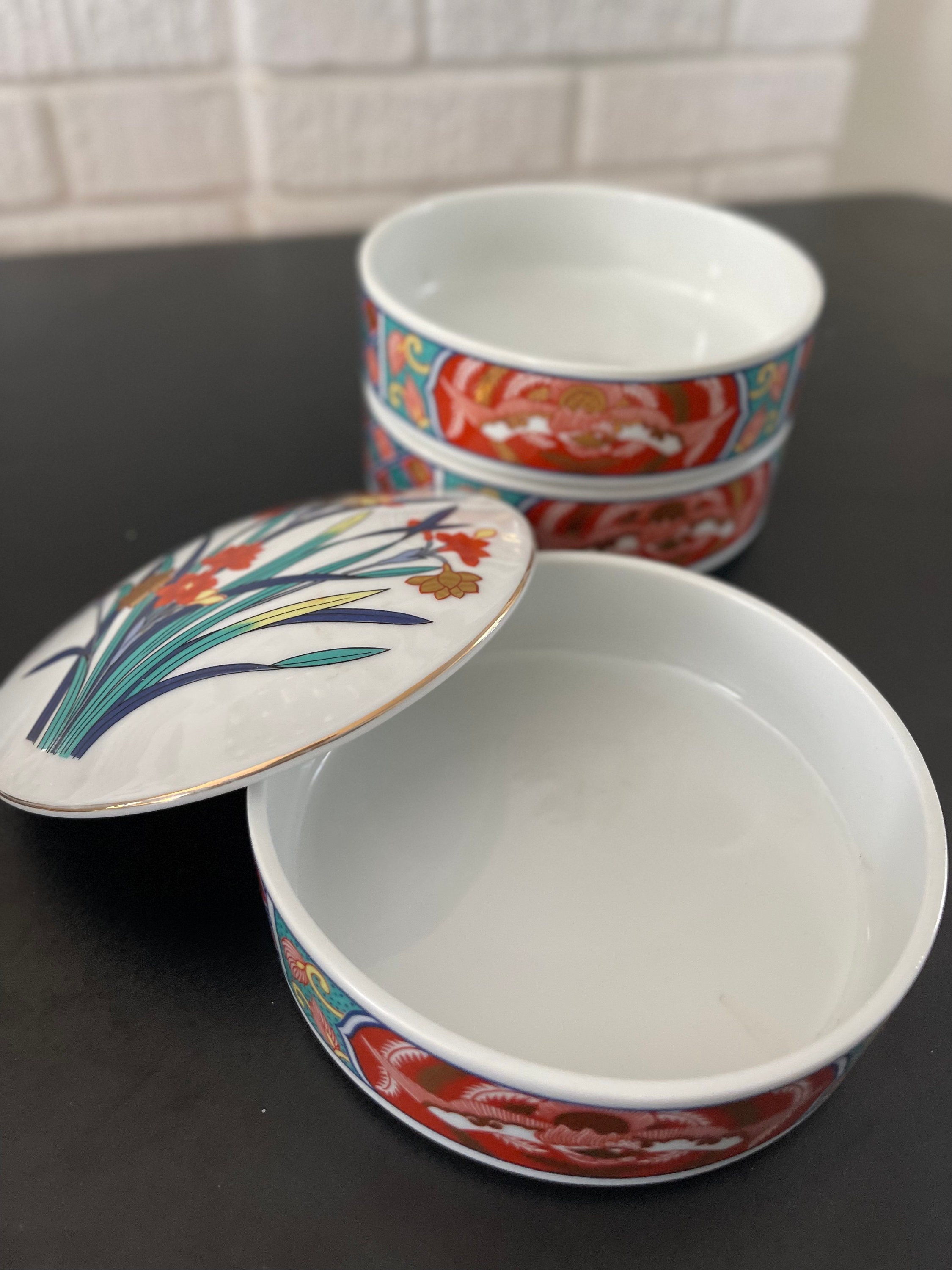 Vintage Japanese 3 Tier Porcelain Bento Box Retro Okura - Etsy