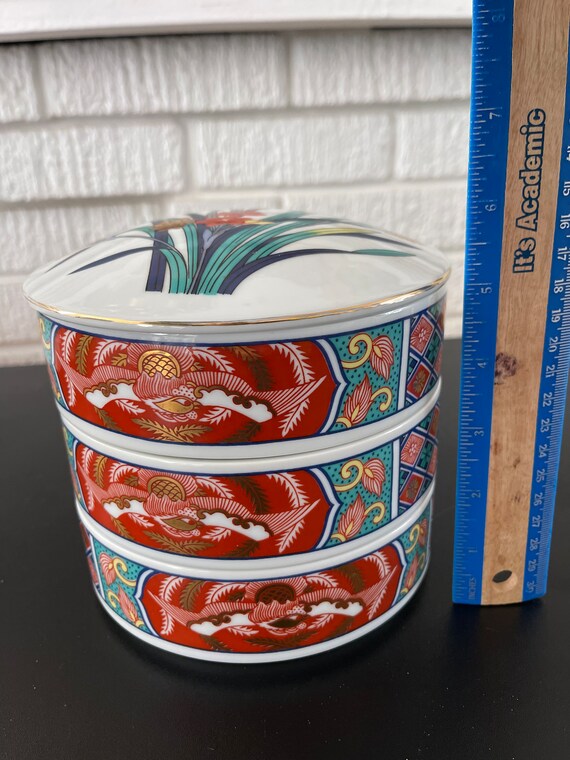 Vintage Japanese 3 Tier Porcelain Bento Box, retro Ok… - Gem