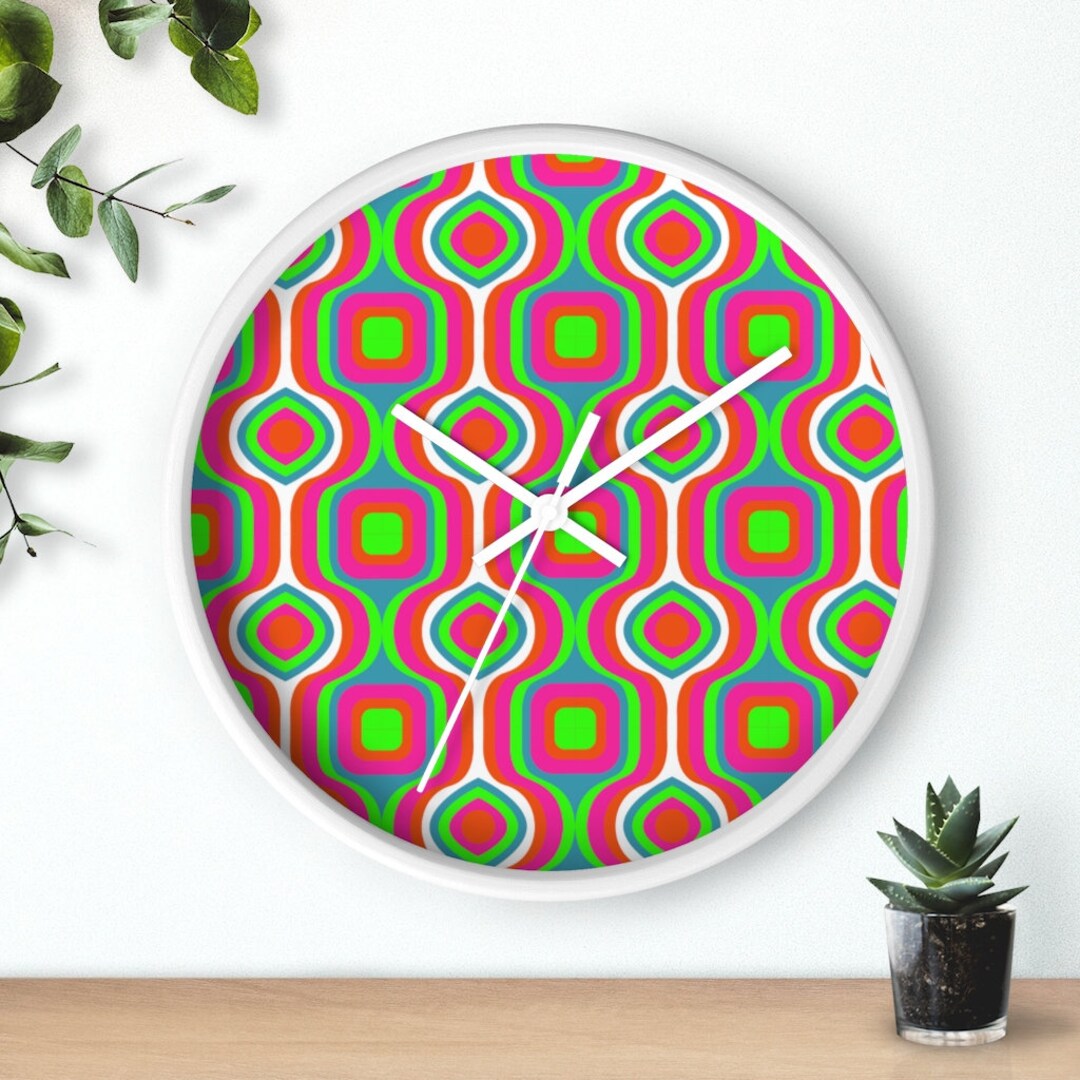 Neon Wall Clock, 90's Style Wall Clock, Funky Wall Clock, Retro Pattern ...