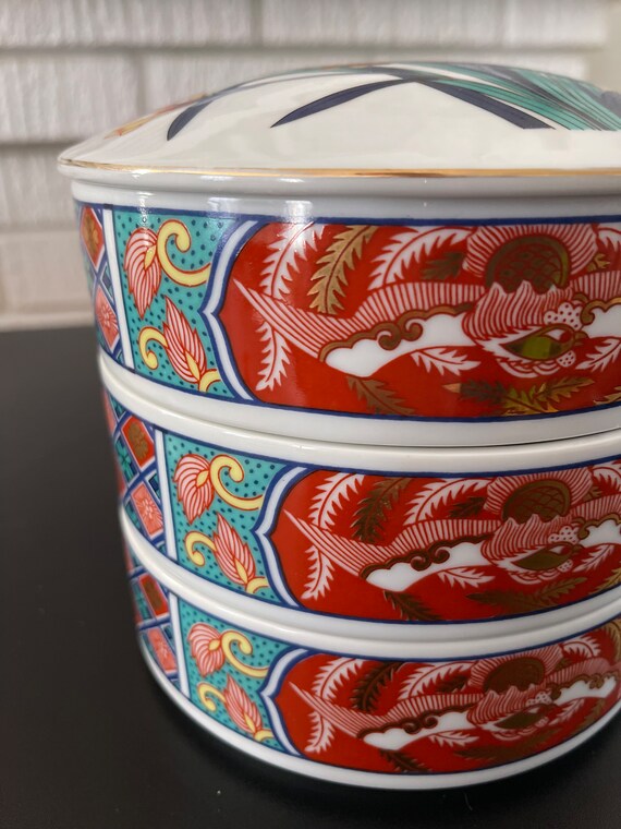 Vintage Japanese 3 Tier Porcelain Bento Box, retro Ok… - Gem