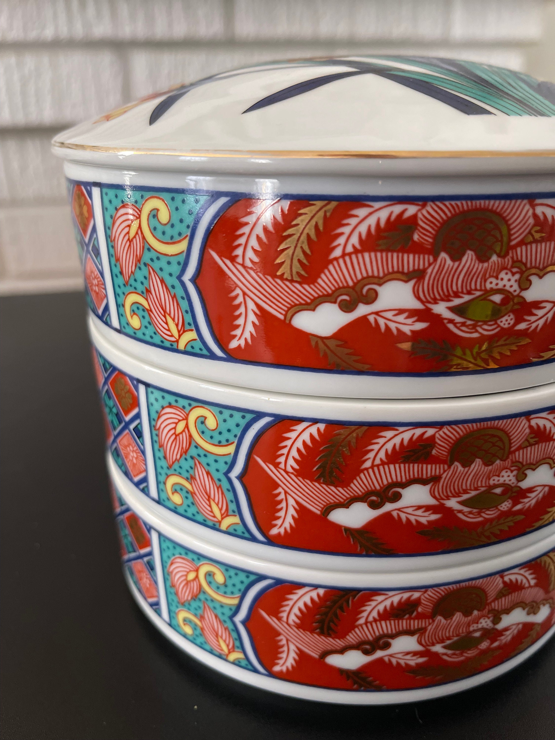 Vintage Japanese 3 Tier Porcelain Bento Box Retro Okura - Etsy