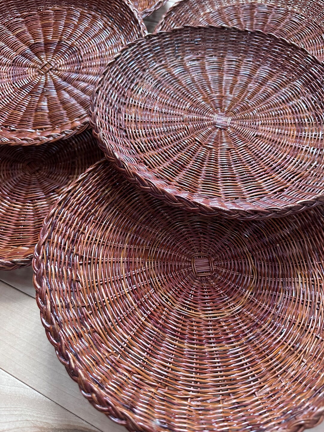 Vintage Set of 8 Bamboo Wicker Plates, Retro BBQ Party Supplies - Etsy