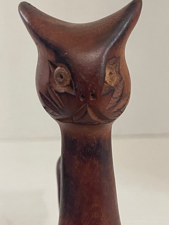 Vintage Wood Cat Figurine Tall Feline Knick Knack Movable - Etsy