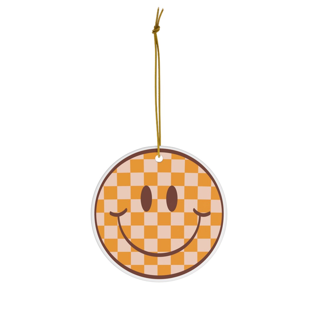 Smiley Face Holiday Ornament, Happy Face Checkered Christmas Decor ...