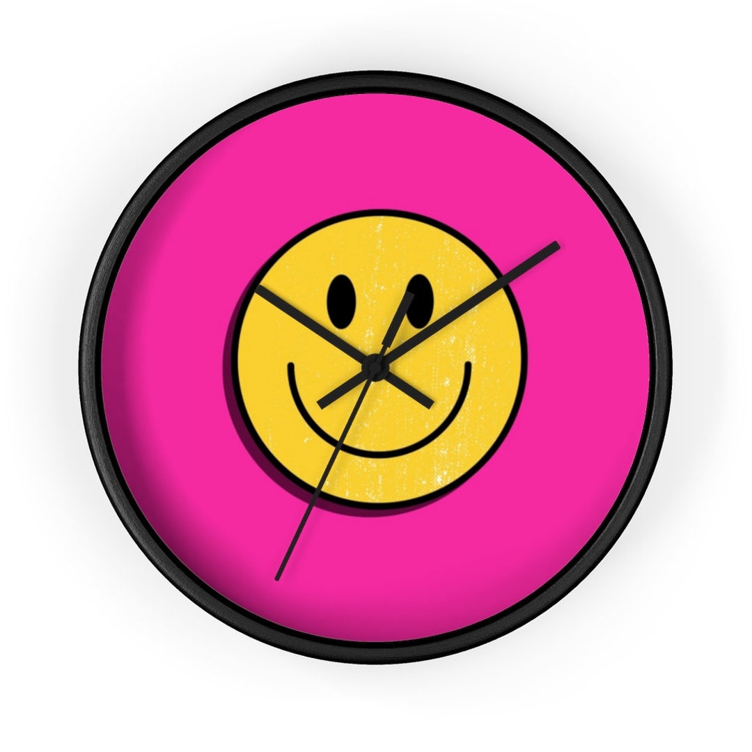 Retro Smiley Face Wall Clock, Neon Pink and Yellow Wall Decor, Retro 90 ...
