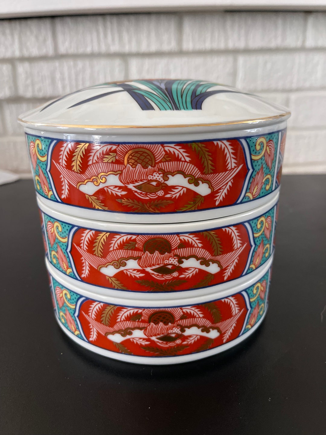 Vintage Japanese 3 Tier Porcelain Bento Box, Retro Okura Cermaiuc ...