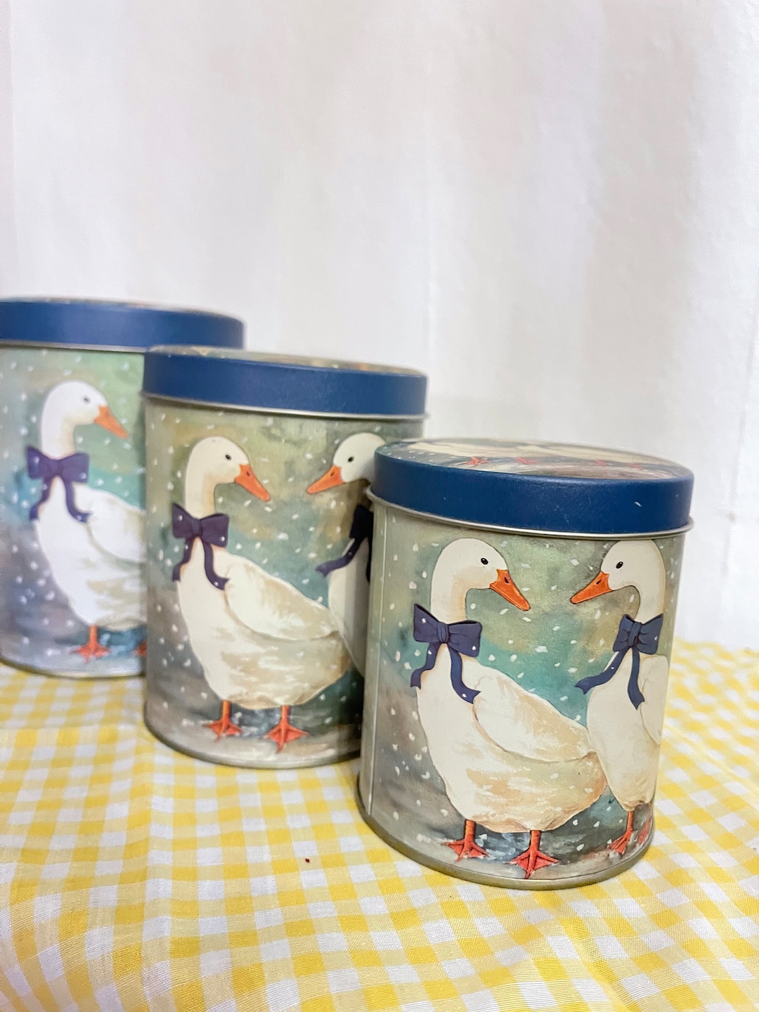 Vintage Blue Ribbon Goose Nesting Canister Set, Country Geese Tin Set ...