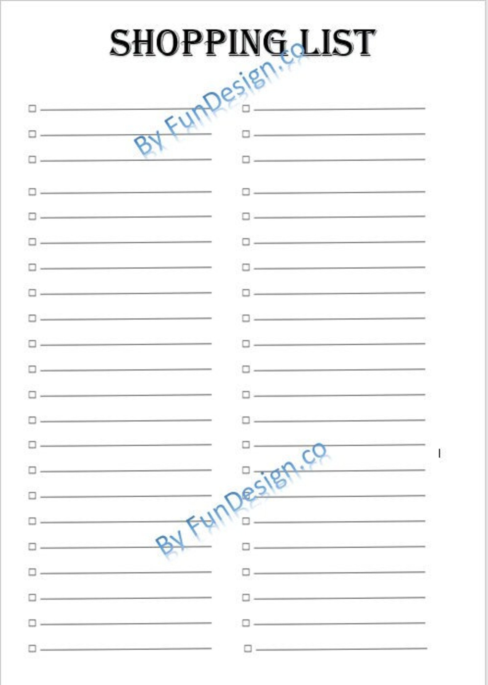 Printable Shopping List : Instant Download WORD Simple Grocery List ...