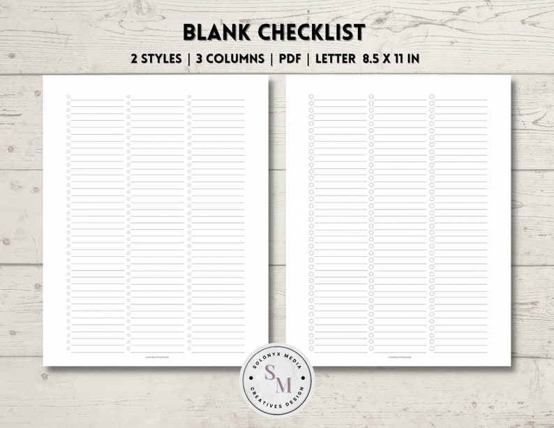 Blank Checklist Printable Planner Inserts 3 Columns to - Etsy