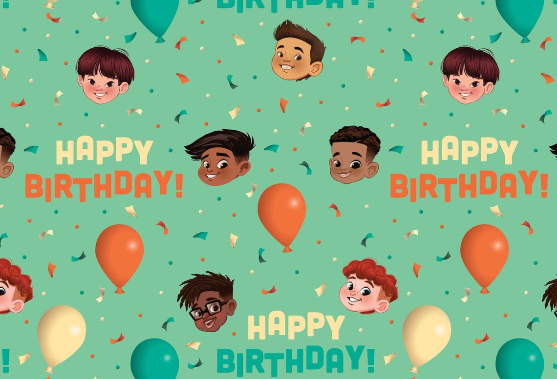 Happy Birthday Gift Wrap Multicultural Boys, Black Gift Wrap, African ...