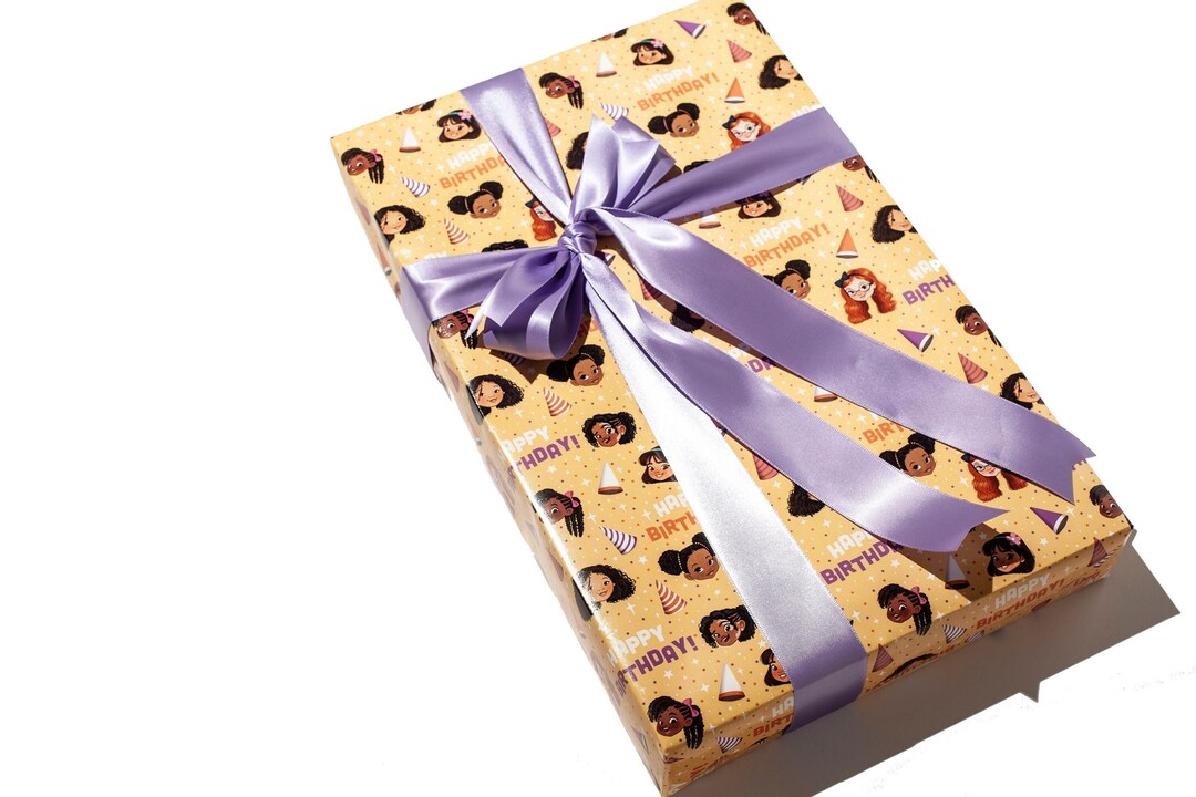 Happy Birthday Gift Wrap Multicultural Girls, African American Wrapping ...