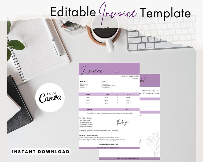Editable Invoice Template & Payment Receipt Template | A4 Size | Canva ...