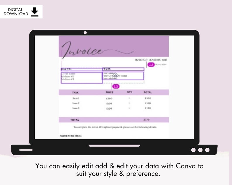 Editable Invoice Template & Payment Receipt Template A4 Size Canva ...
