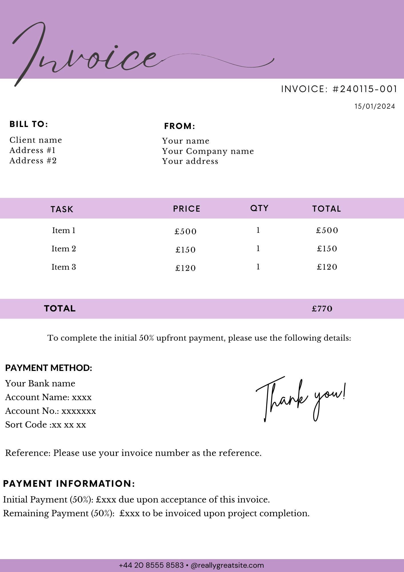 Editable Invoice Template & Payment Receipt Template A4 Size Canva ...