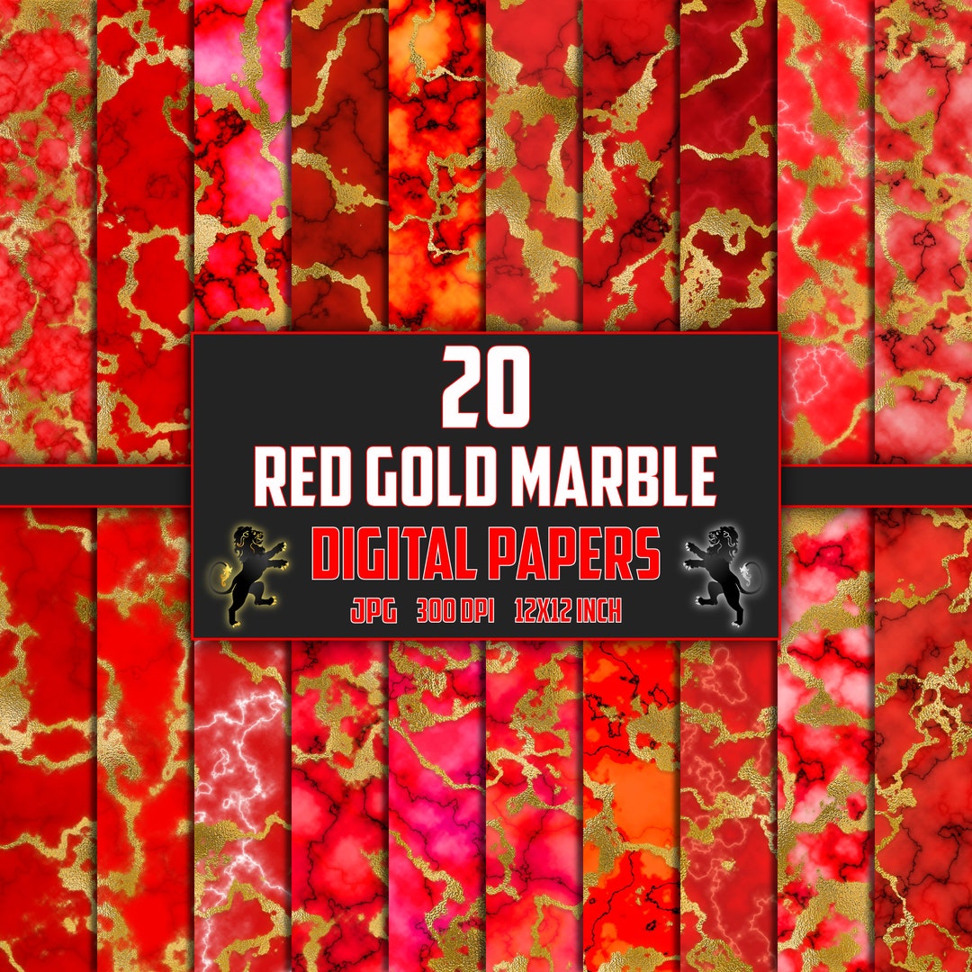 Red Gold Marble Digital Paper, Marble Seamless Patterns, Marble Texture ...