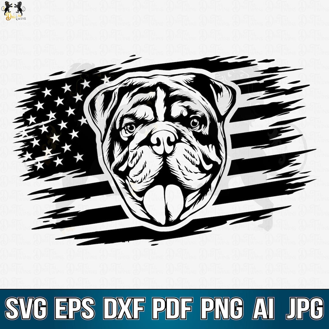 Bulldog With Flag Svg American Bulldog Svg Bulldog Clipart | Etsy
