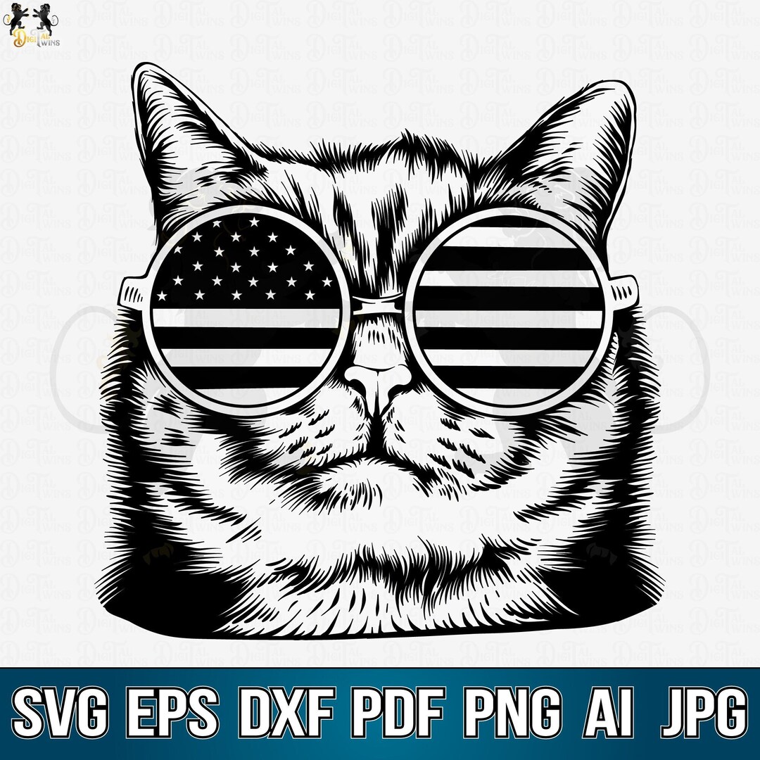 Patriotic Cat Svg, Cat Sunglasses USA Flag Svg, 4TH of July Svg, Cat ...
