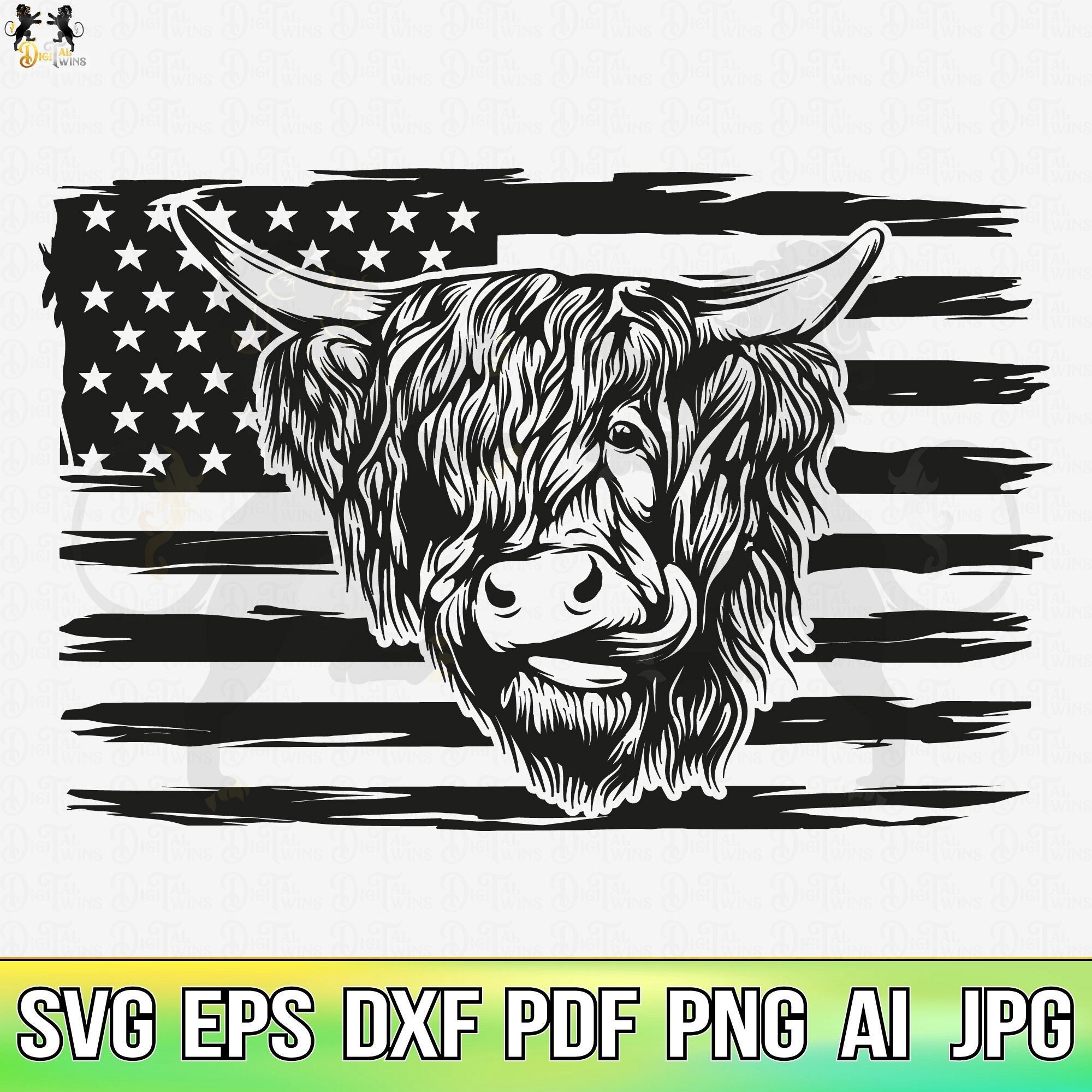 Highland Cow With USA Flag Svg Cow Svg Cow Head Svg Cow - Etsy