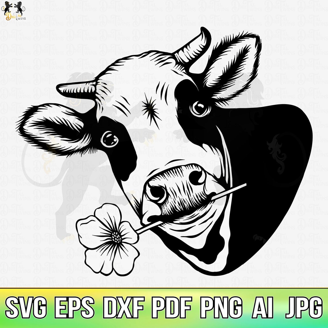 Cow With Flower Svg Cow Svg Cow Head Svg Cow Clipart Cow - Etsy