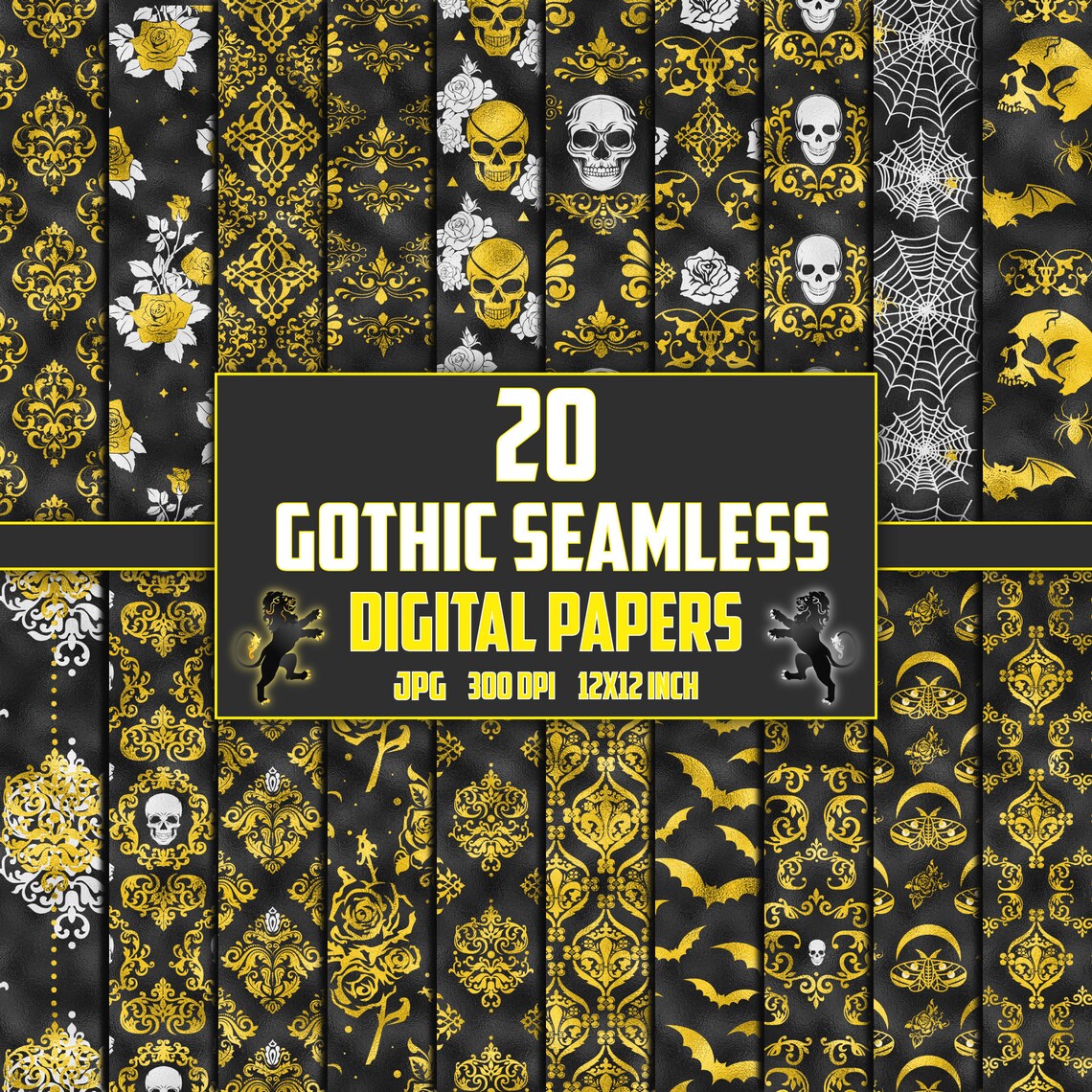 Gold Gothic Digital Paper Gothic Scrapbook Gothic Clipart | Etsy
