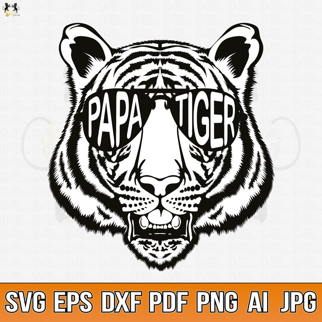 Papa Tiger Svg, Tiger Head With Glasses Svg, Tiger Dad Clipart, Tiger ...