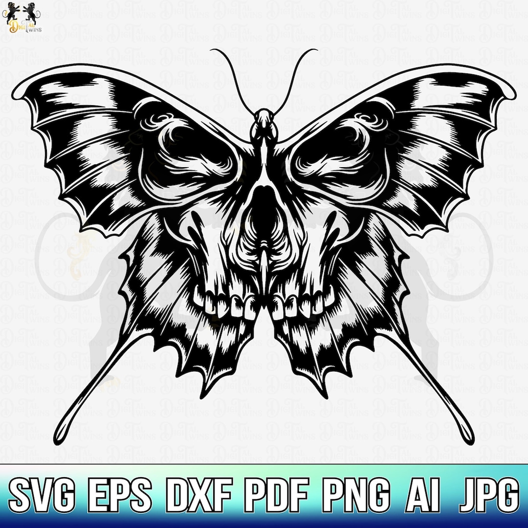 Skull Butterfly Svg, Skull Svg, Skull Butterfly Clipart, Gothic Svg ...