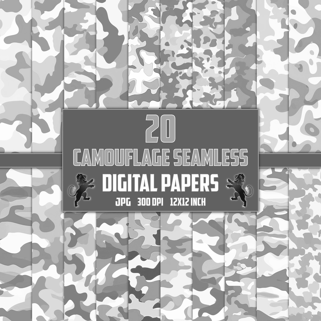 White Camouflage Digital Paper, Camouflage Seamless Patterns ...