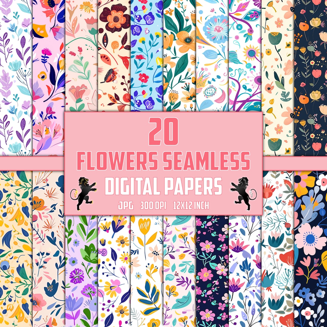 Flowers Digital Paper, Flowers Seamless Pattern, Spring Digital Paper ...