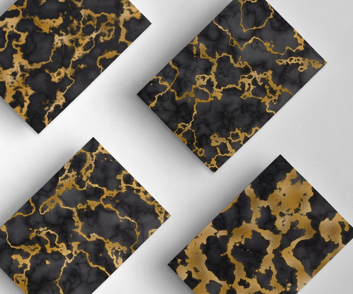 Gold Black Marble Digital Paper Marble Seamless Patterns - Etsy