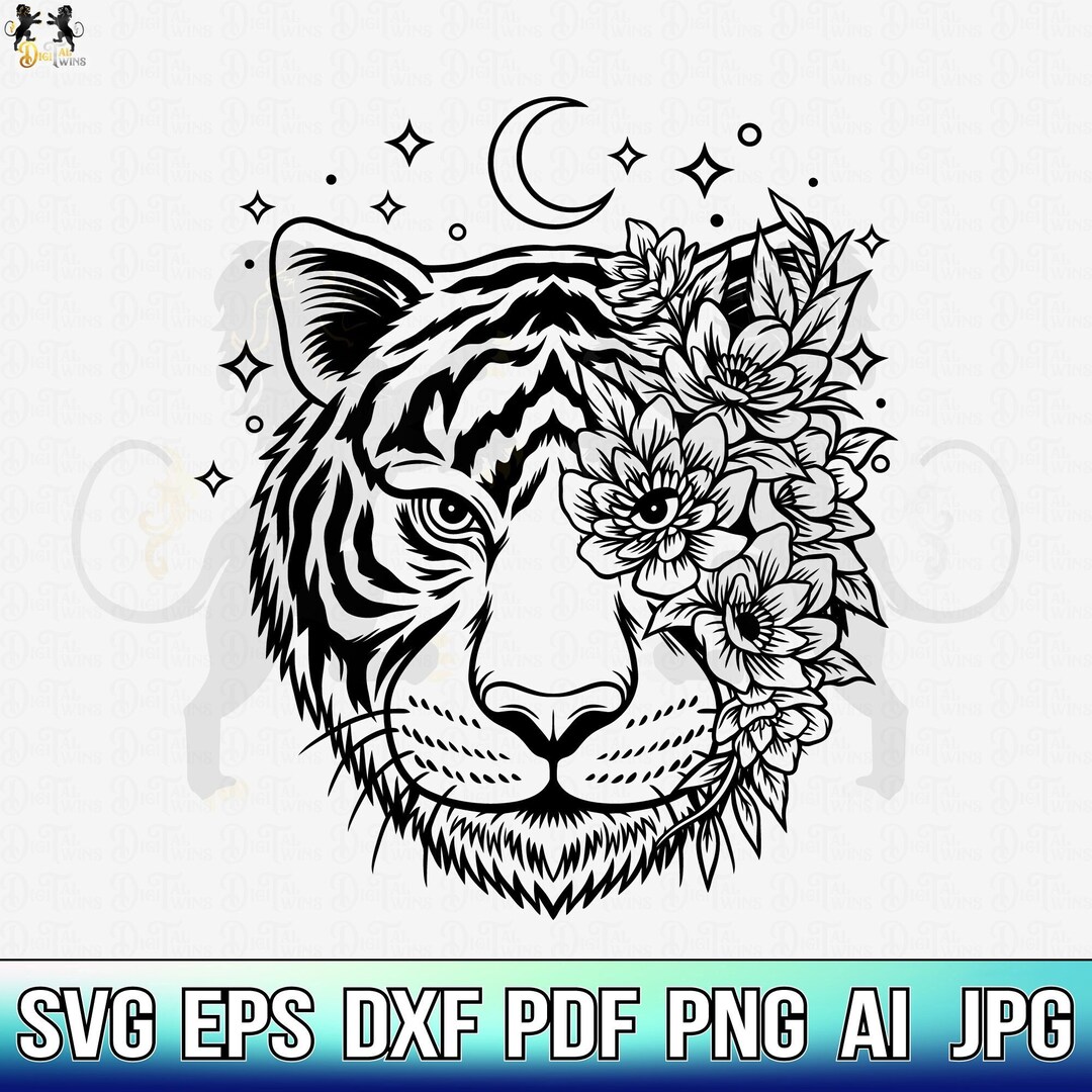 Tiger With Flowers Svg, Tiger Svg, Tiger Flower Svg, Tiger Head Svg ...