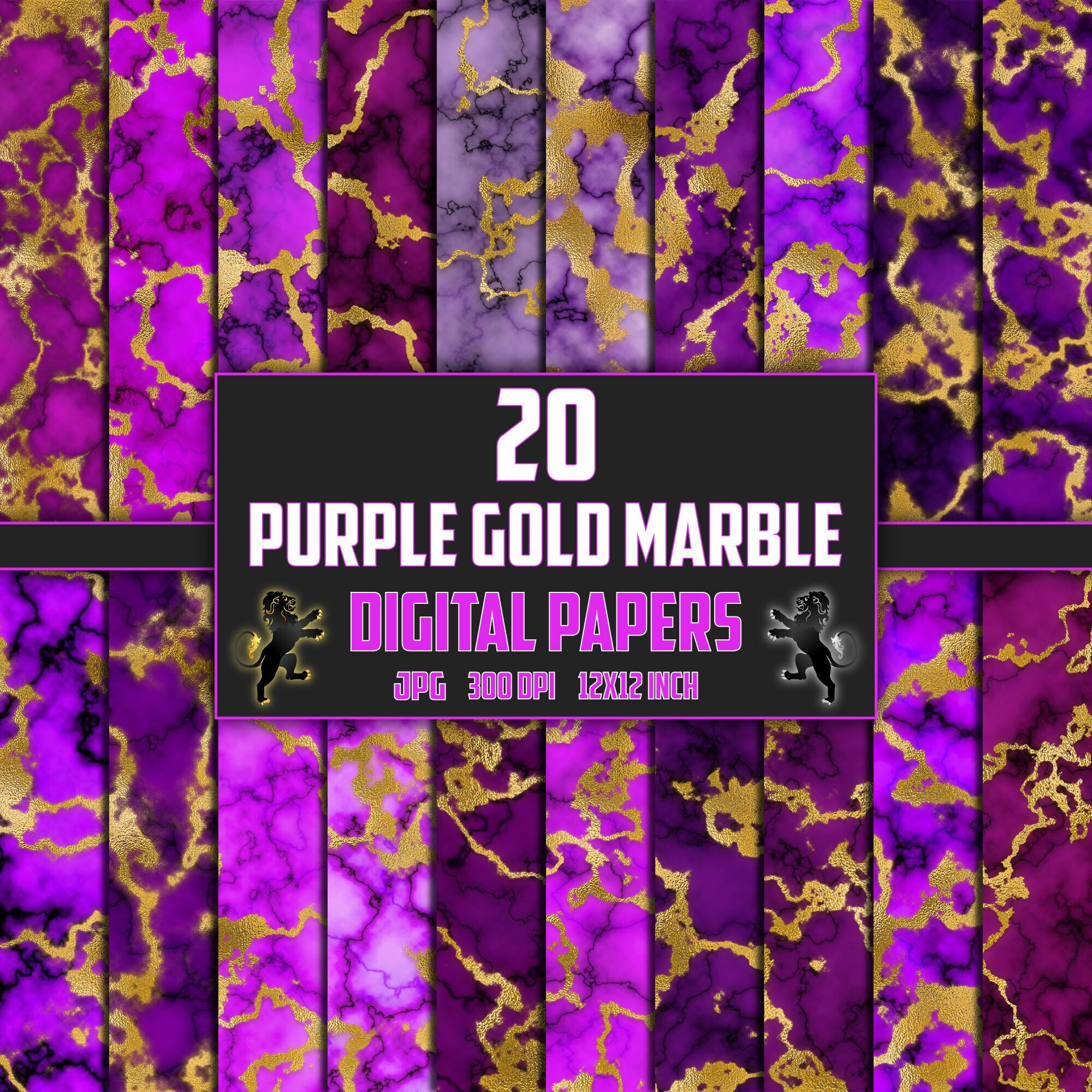 Purple Gold Marble Digital Paper, Marble Seamless Patterns, Marble ...