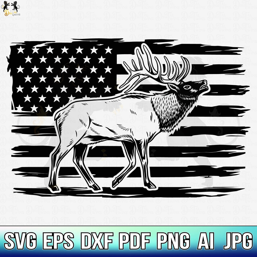 Elk Deer With Flag Svg, Deer Hunting Svg, Elk Deer Clipart, Elk Deer ...