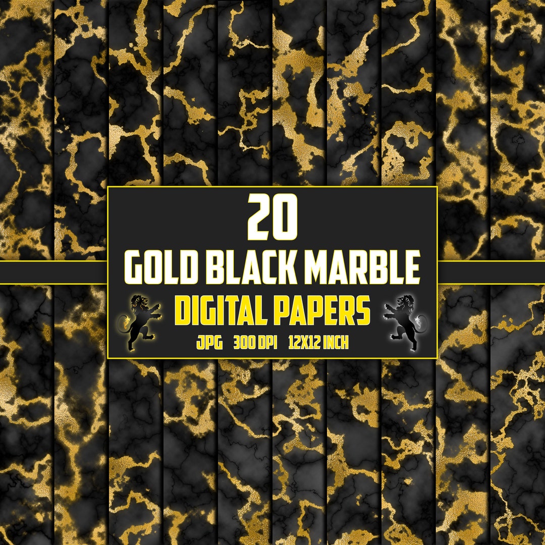 Gold Black Marble Digital Paper, Marble Seamless Patterns, Marble ...