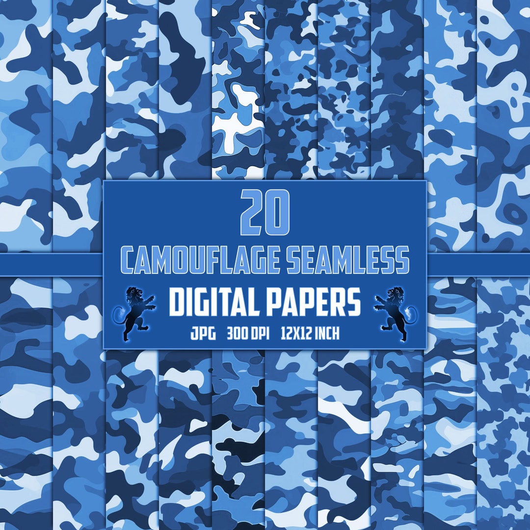 Blue Camouflage Digital Paper, Camouflage Seamless Patterns, Camouflage ...