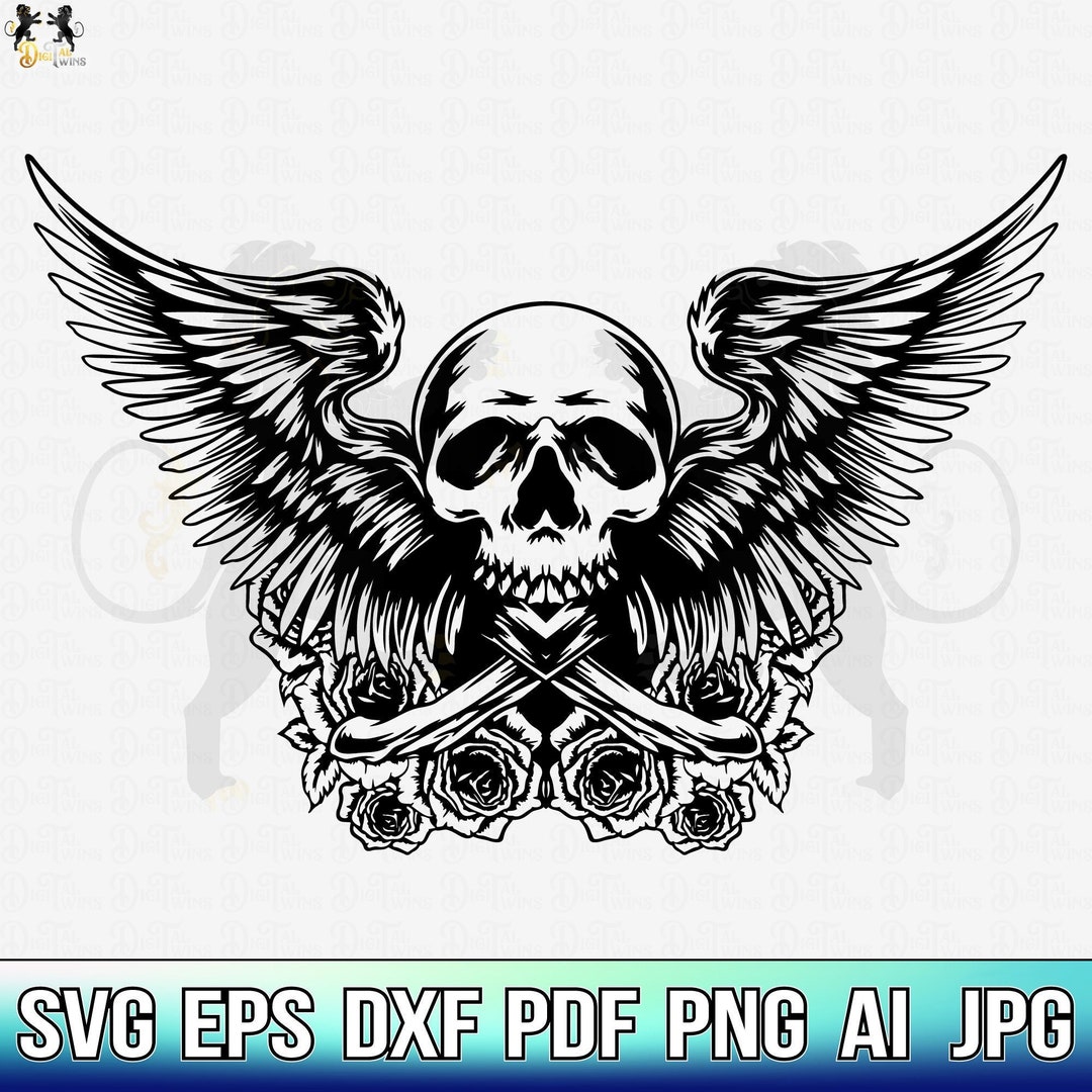 Skull With Wings SVG, Skull With Flowers SVG, Skull SVG, Skull and ...