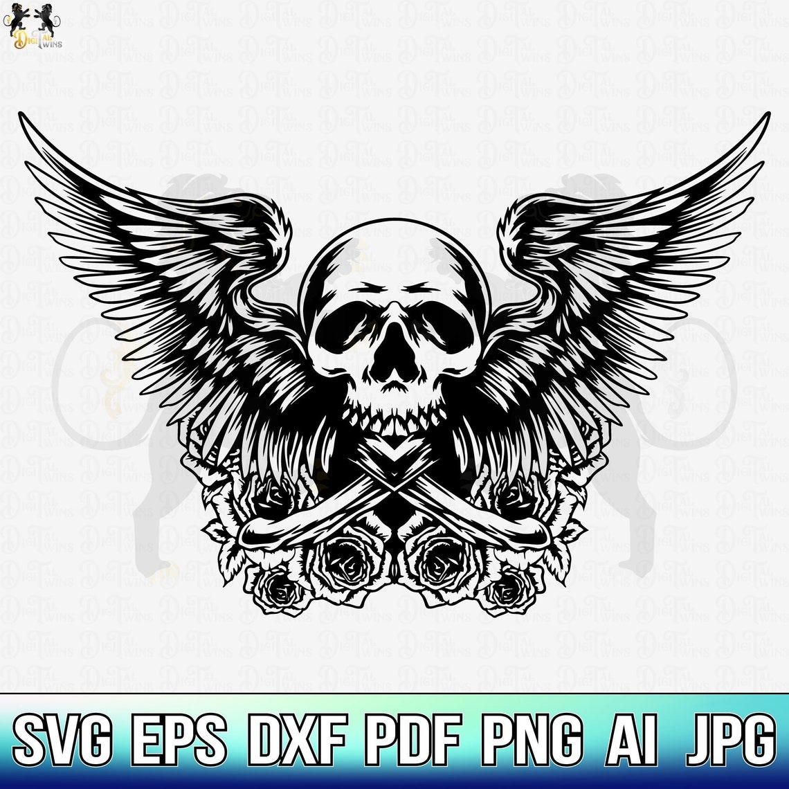 Skull With Wings SVG Skull With Flowers SVG Skull SVG Skull - Etsy