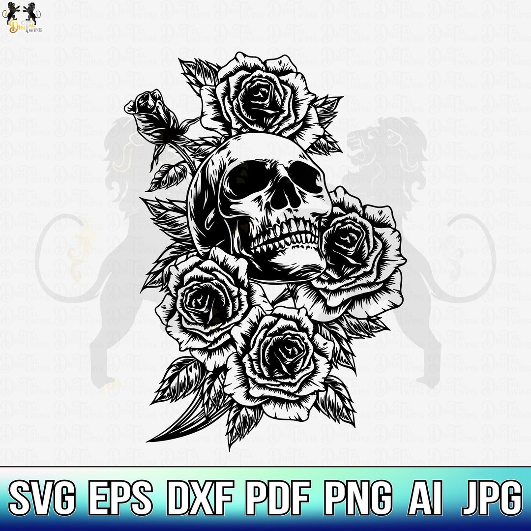 Skull With Rose SVG, Skull and Roses SVG, Skull SVG, Skull and Roses ...