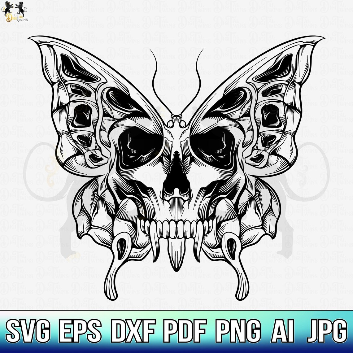 Skull Butterfly Svg, Skull Svg, Skull Butterfly Clipart, Gothic Svg ...