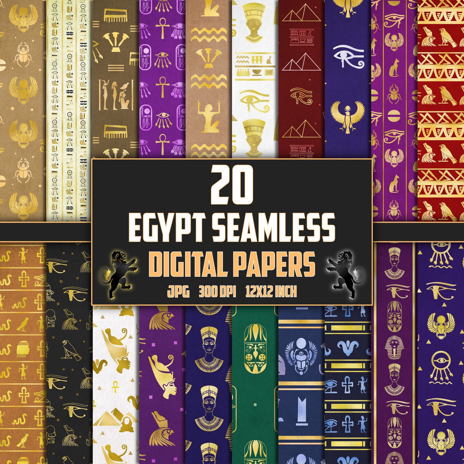 Egypt Digital Paper Egypt Seamless Pattern Hieroglyphics - Etsy