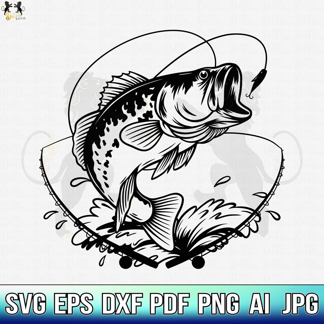 Bass Fishing Svg, Fishing Svg, Bass Fish Svg, Bass Clipart, Bass Vector ...